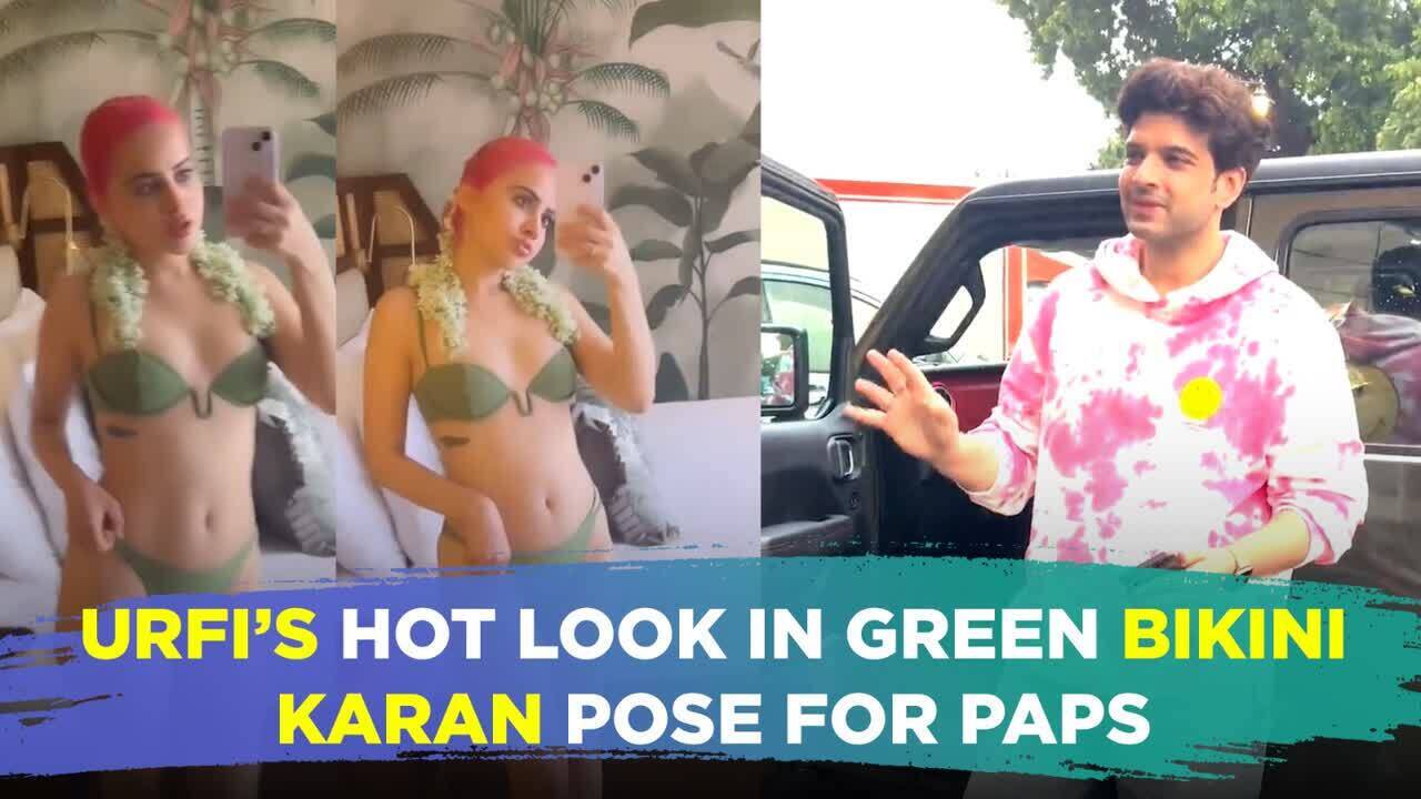 Urfi Javed's SEXY look in green bikini | Karan Kundrra POSE for paps | TV News, Videos News ...