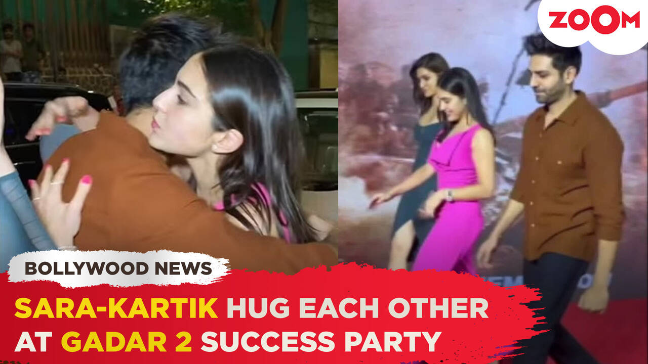 Kartik Aaryan & Sara Ali Khan share a warm HUG twice at the success party of Gadar 2, Videos ...