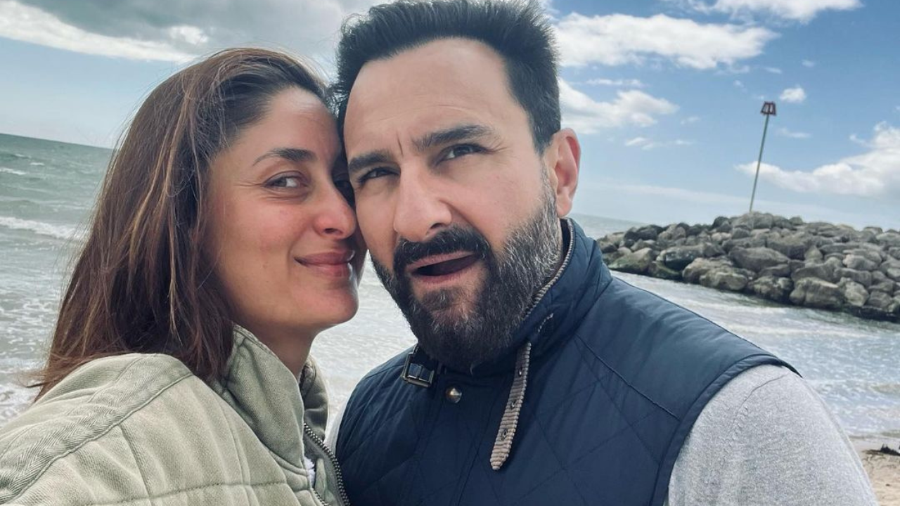 Kareena Kapoor gets a sweet peck from hubby Saif Ali Khan; goes 'beach pe a jacket and a kiss ...