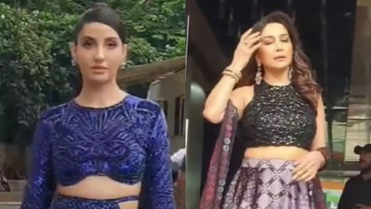 Madhuri Dixit looks elegant in vibrant lehenga, Nora Fatehi glitters in ...